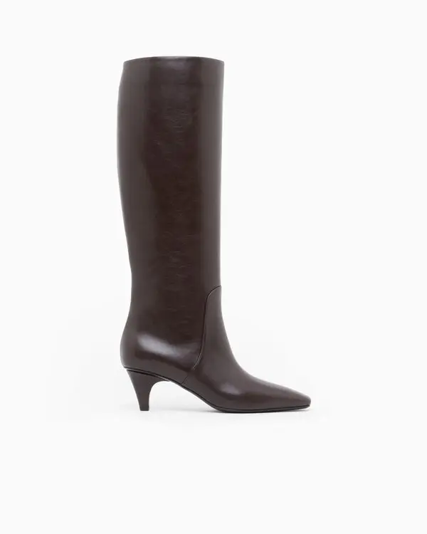 Giorgio Armani Knee High Boots In Leather - Brown