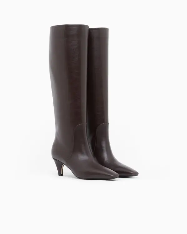 Giorgio Armani Knee High Boots In Leather - Brown