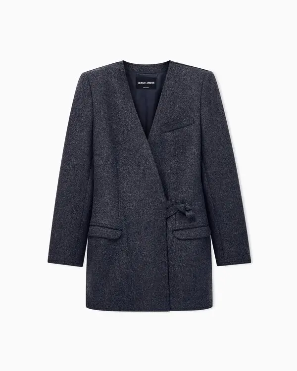 Giorgio Armani Blazer In Wool Flannel With Side Knot Closure - Grey