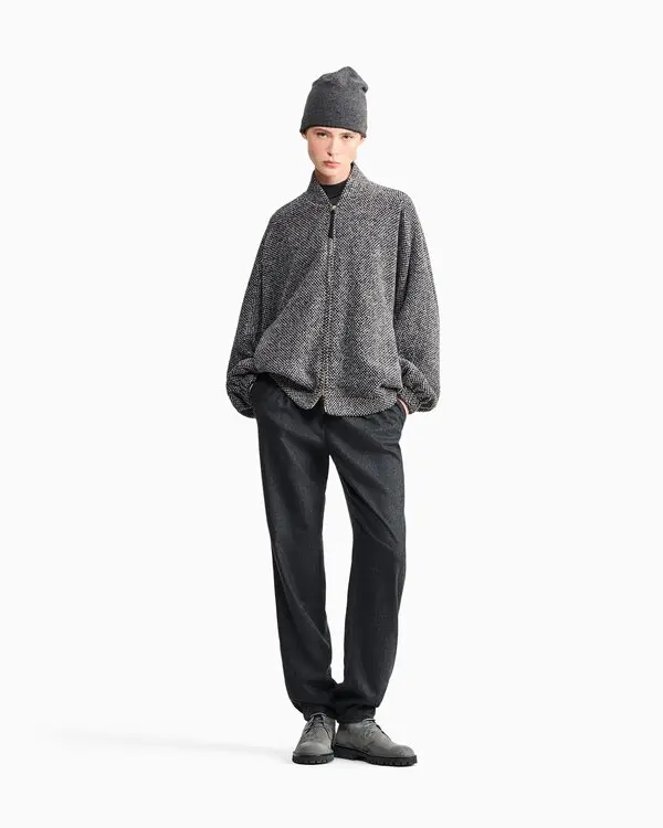 Giorgio Armani Bouclé-effect Cashmere And Silk Zip Caban Coat