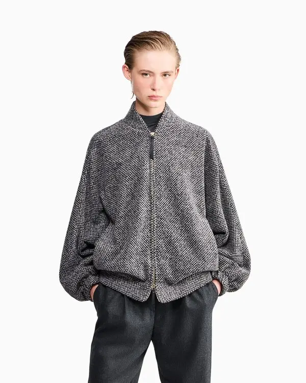 Giorgio Armani Bouclé-effect Cashmere And Silk Zip Caban Coat