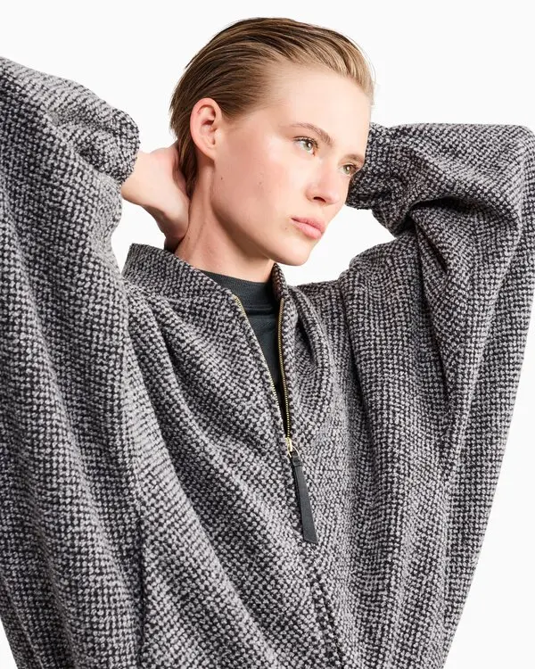 Giorgio Armani Bouclé-effect Cashmere And Silk Zip Caban Coat
