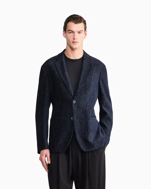 Giorgio Armani Blazer Regular Fit With Silk And Chenille Macro Chevron