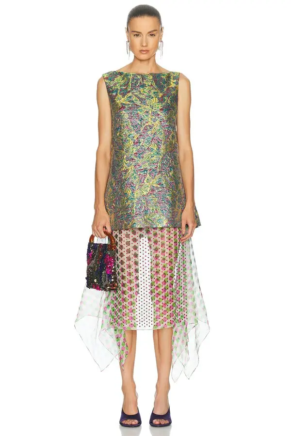 Dries Van Noten Dabel Dress In Blue - Lemon