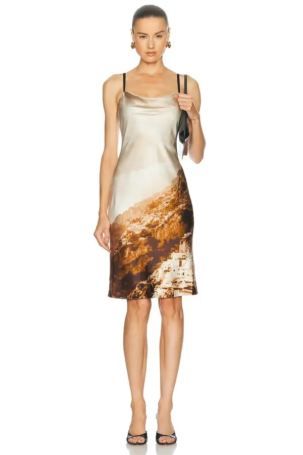 Staud Evangeline Silk Dress In Brown - Cliffside