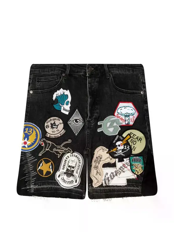 GODSPEED Patchwork Denim Shorts - Black