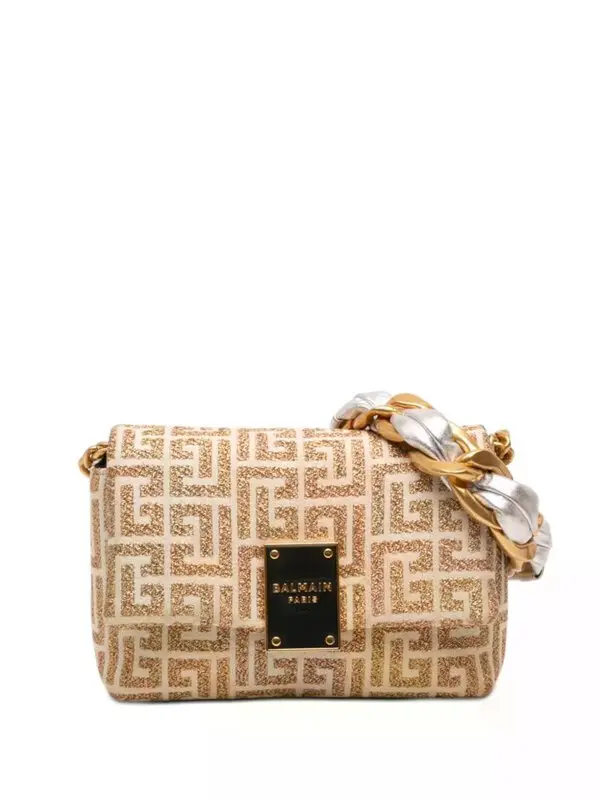 Balmain Mini Monogram Jacquard 1945 Crossbody Bag - Neutrals