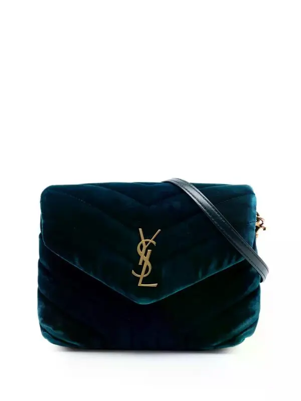 Saint Laurent Small Matelassé Velvet Monogram Loulou Shoulder Bag - Blue