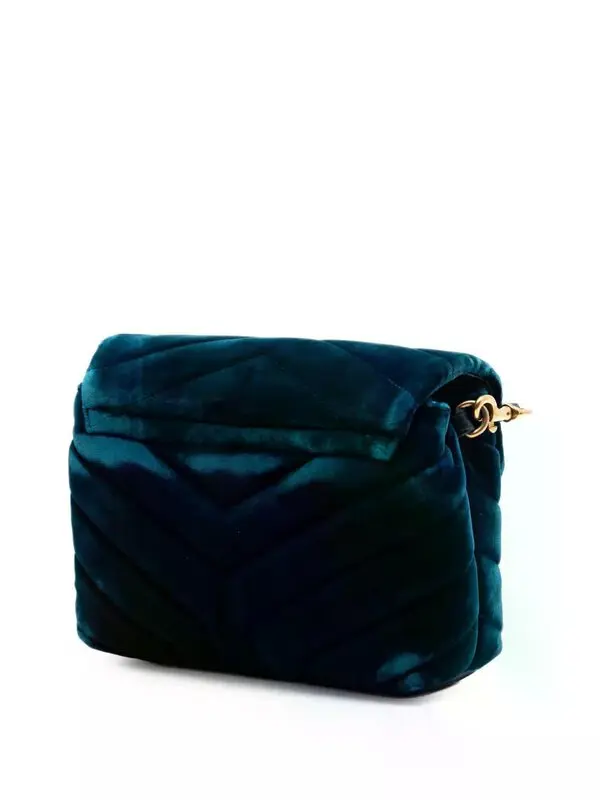 Saint Laurent Small Matelassé Velvet Monogram Loulou Shoulder Bag - Blue