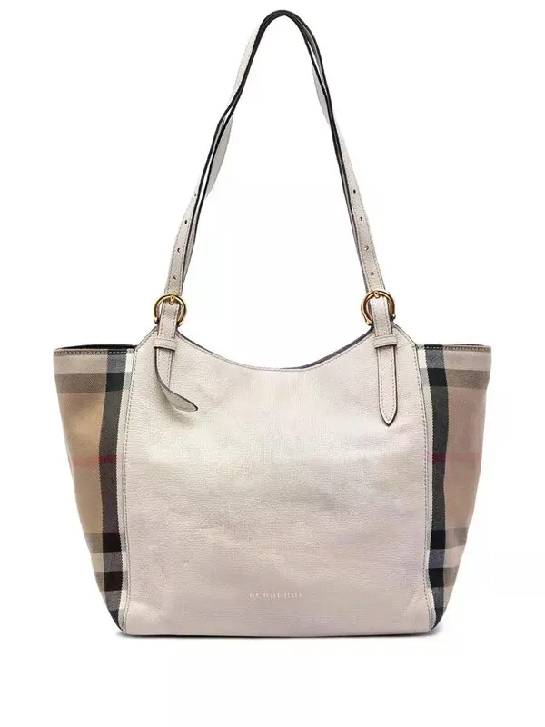 Burberry Small Leather And House Check Canvas Canterbury Tote Bag - White