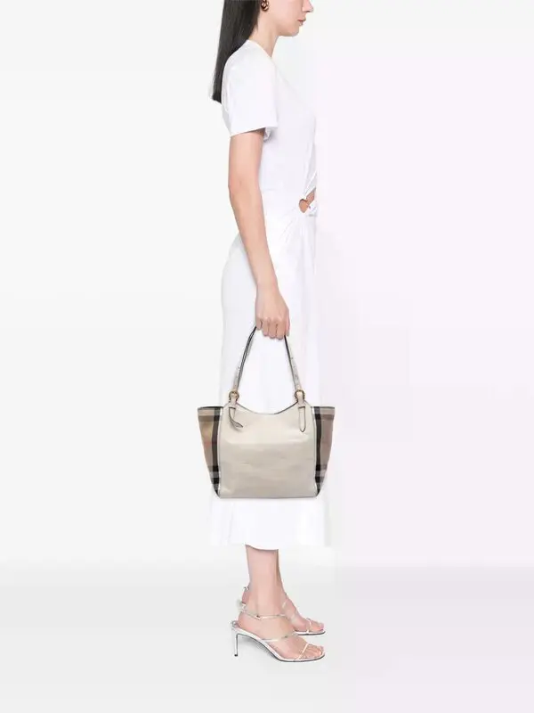 Burberry Small Leather And House Check Canvas Canterbury Tote Bag