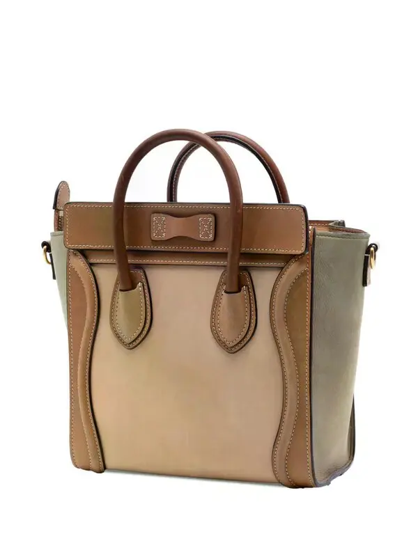 Celine Nano Tricolor Leather Luggage Tote Satchel - Brown