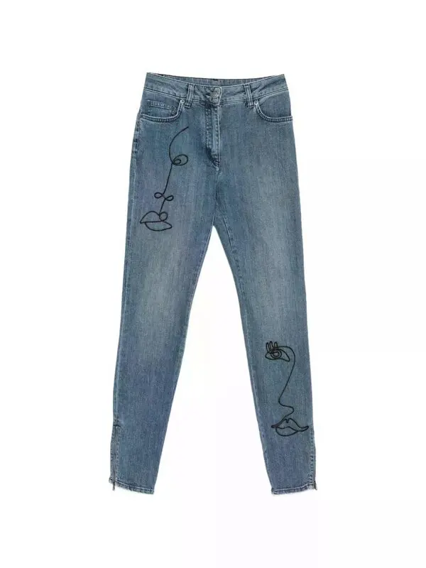 Moschino Embroidered Zip-cuff Jeans - Blue