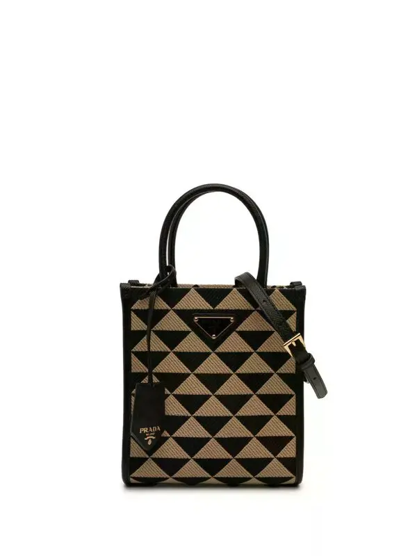 Prada Mini Embroidered Jacquard Symbole Triangolo Satchel - Brown