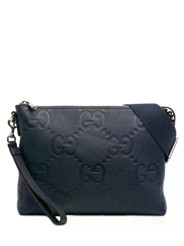 Gucci Jumbo Gg Embossed Messenger Bag - Blue