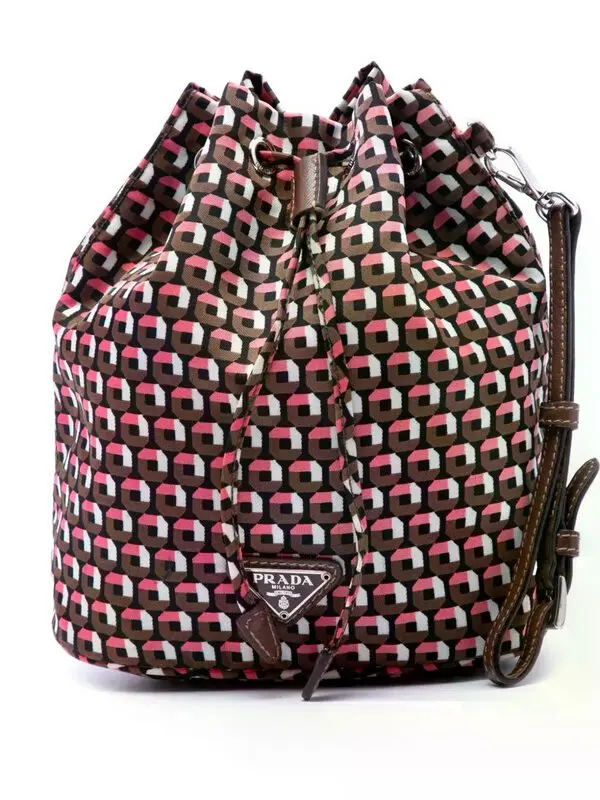 Prada 2000-2013 Tessuto Geometric Print Drawstring Pouch - Brown