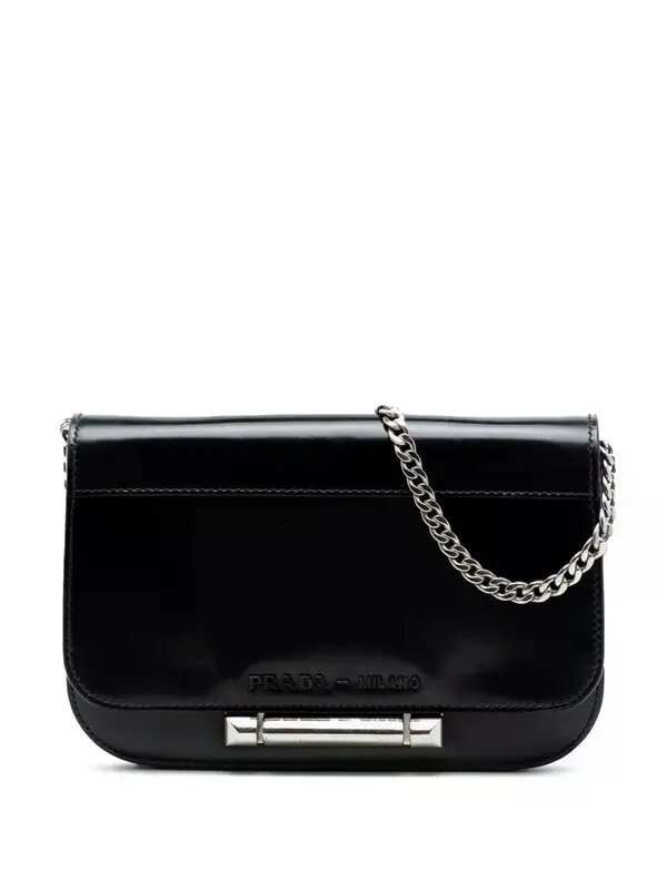 Prada Spazzolato Leather Sybille Flap Crossbody Bag - Black