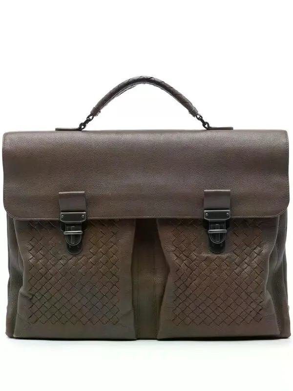 Bottega Veneta Intrecciato Trimmed Nappa Business Bag - Brown