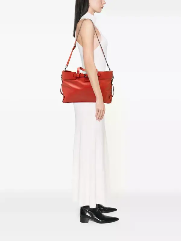 Gucci Calfskin Buckle Satchel - Red