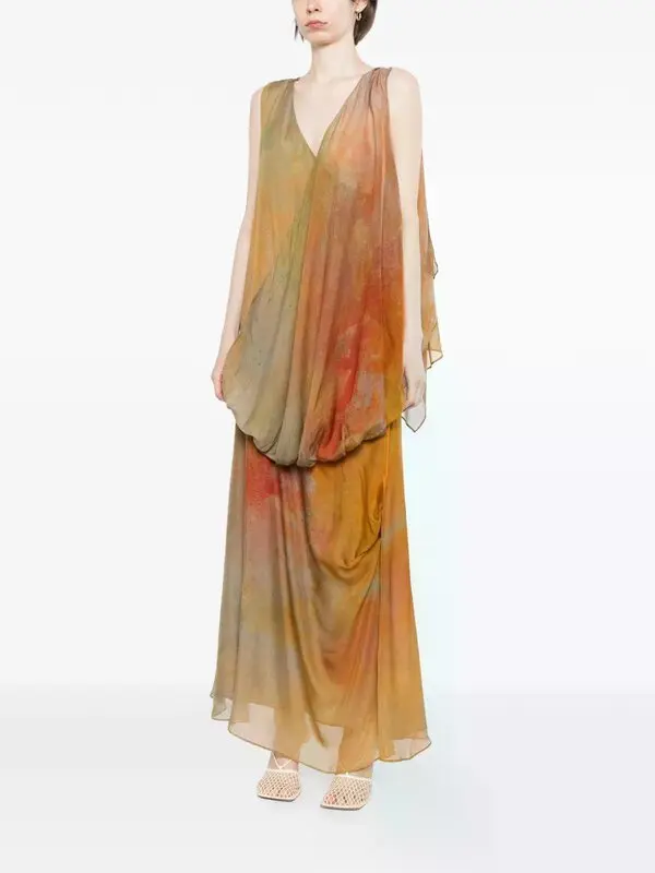 YANGKEHAN Floral Print Draped Dress