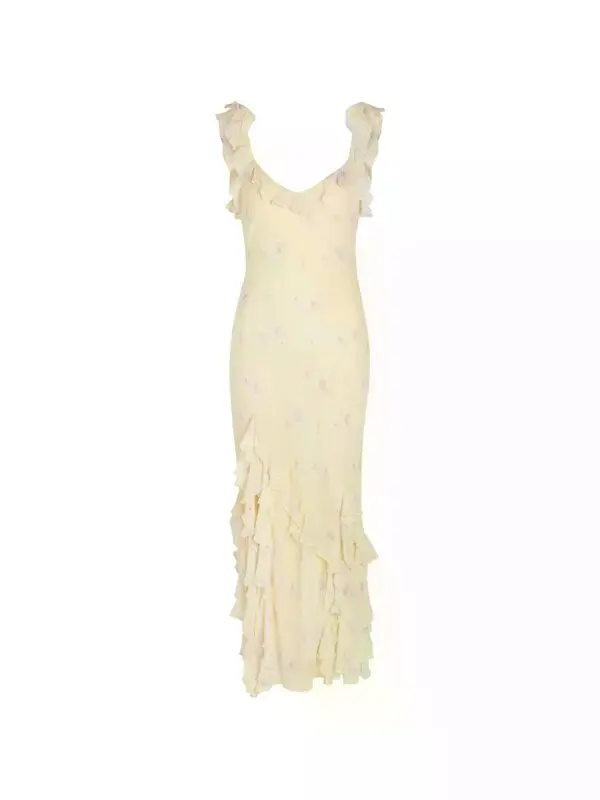 LoveShackFancy Floral Print Ruffled Maxi Dress