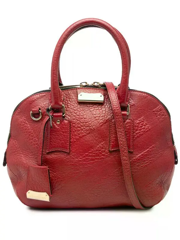 Burberry Heritage Grain Check Embossed Leather Orchard Bowling Bag - Red