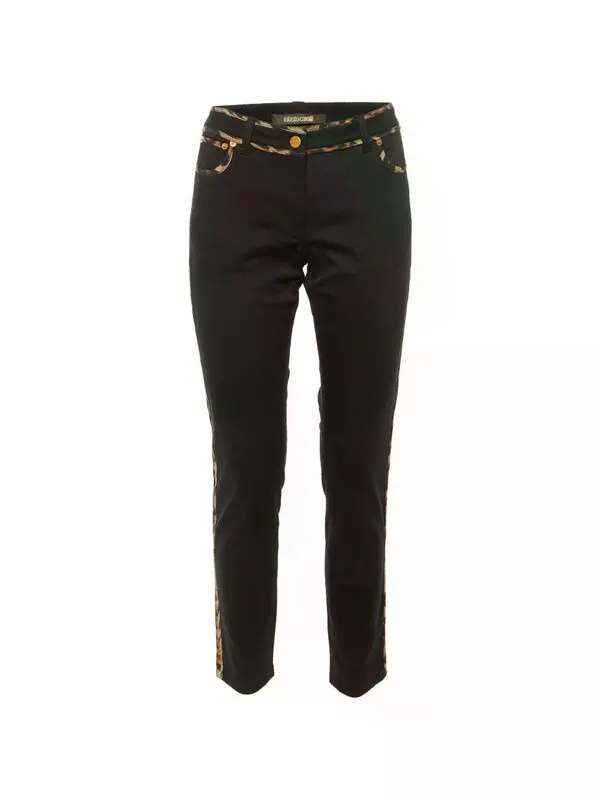 Roberto Cavalli Leopard-print Trim Slim-fit Trousers - Black