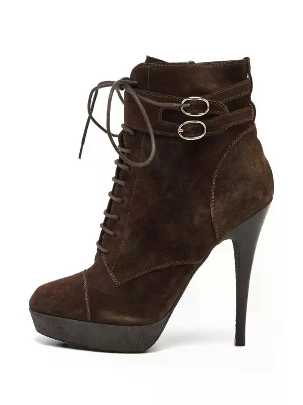 Saint Laurent Suede Lace-up Platform Stiletto Ankle Boots - Brown