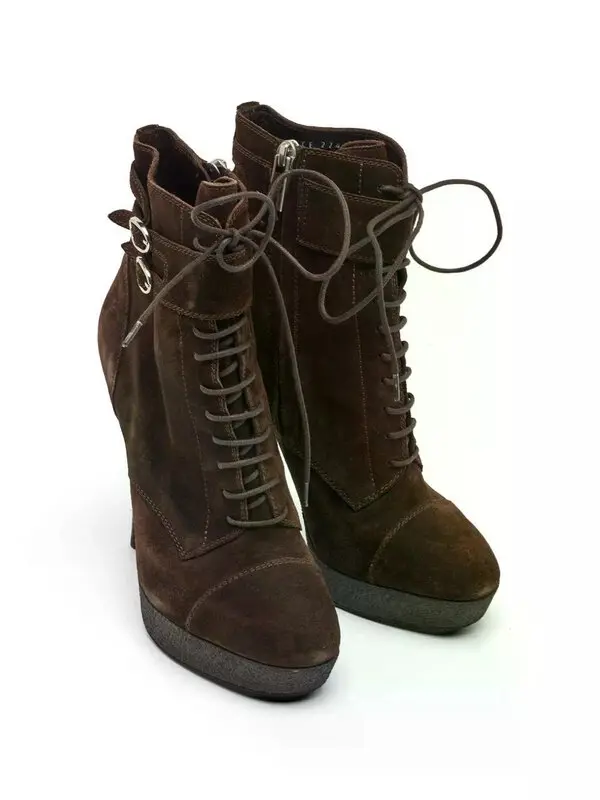 Saint Laurent Suede Lace-up Platform Stiletto Ankle Boots