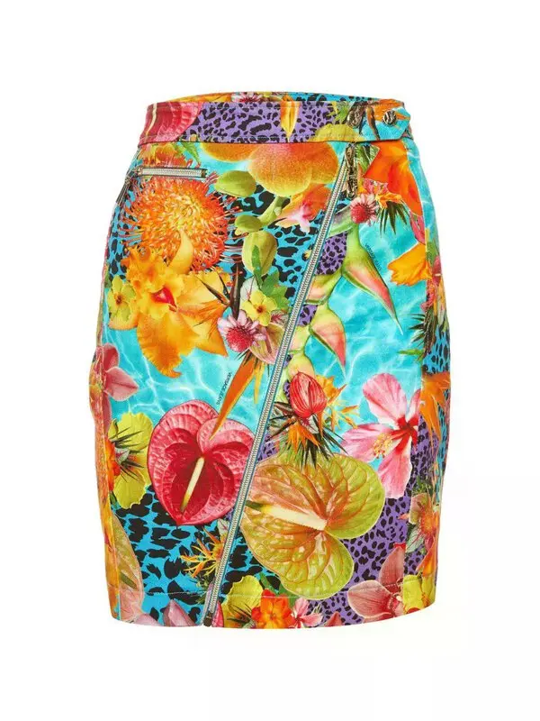 Versace Floral Print Skirt With Zip Detail - Blue