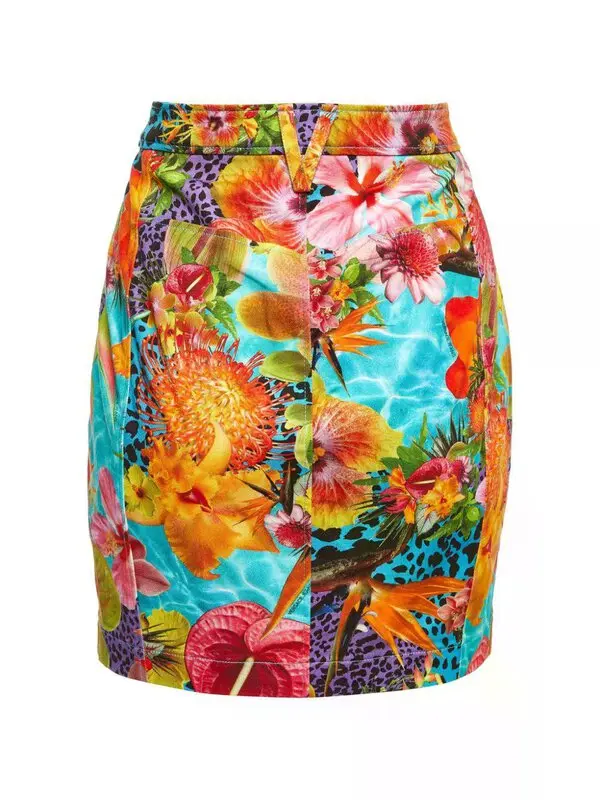 Versace Floral Print Skirt With Zip Detail