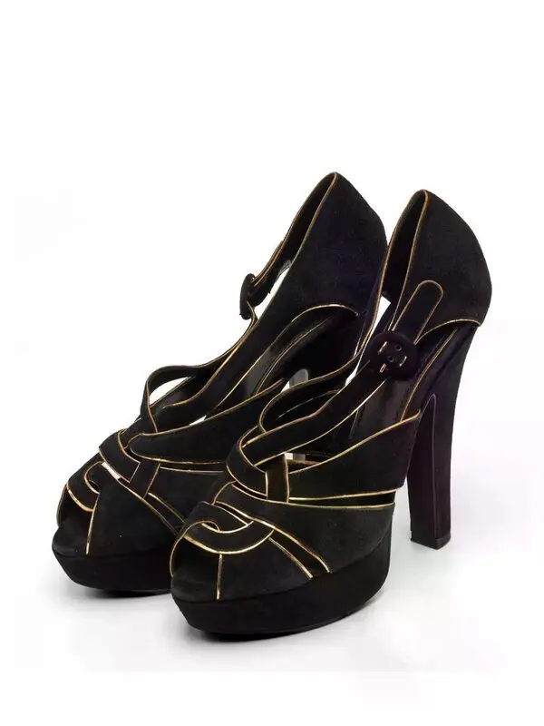Dolce & Gabbana Suede Heeled Sandals With Gold-tone Trims