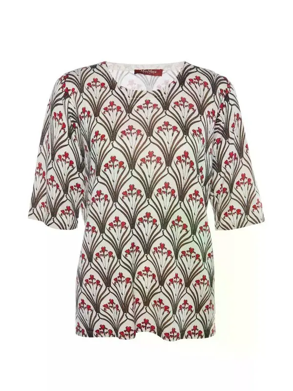 Max Mara Beige Floral-print Knitted Top - Neutrals