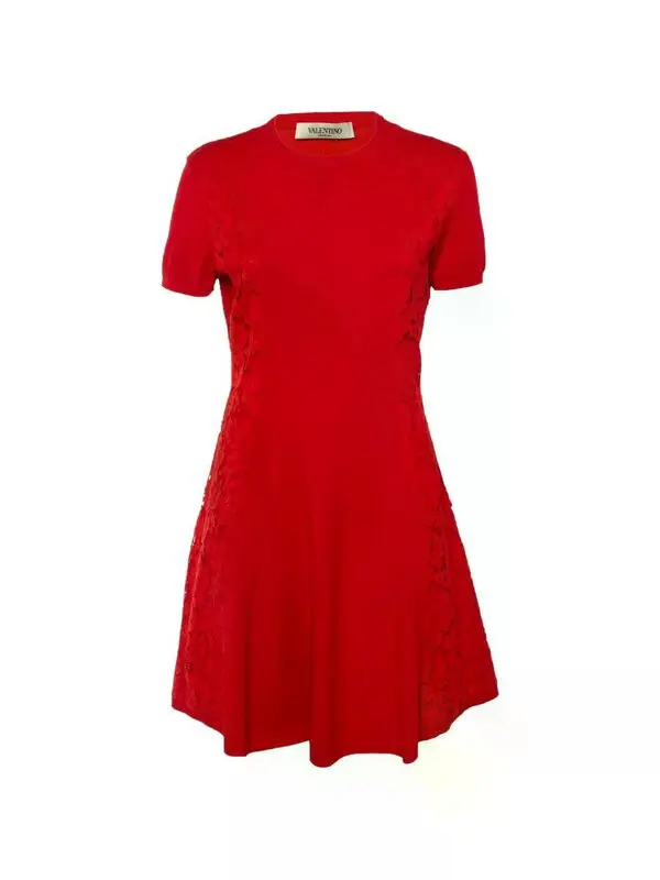 Valentino Garavani Knit Mini Dress With Lace Panels - Red