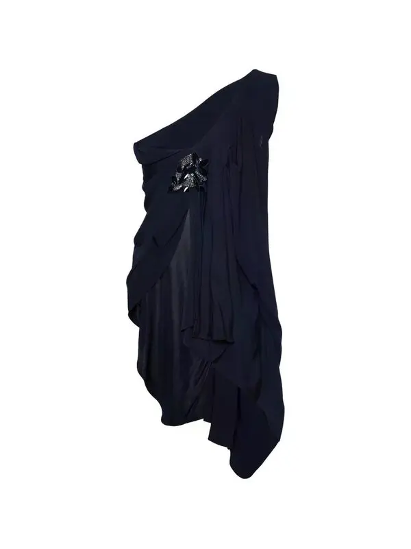 Badgley Mischka Embellished Draped One-shoulder Dress