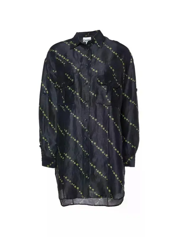 GANNI Floral-print Sheer Shirt - Black