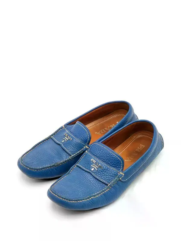 Prada Logo Plaque Pebbled Leather Loafers