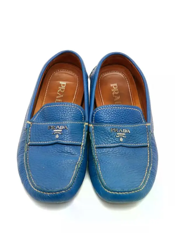 Prada Logo Plaque Pebbled Leather Loafers