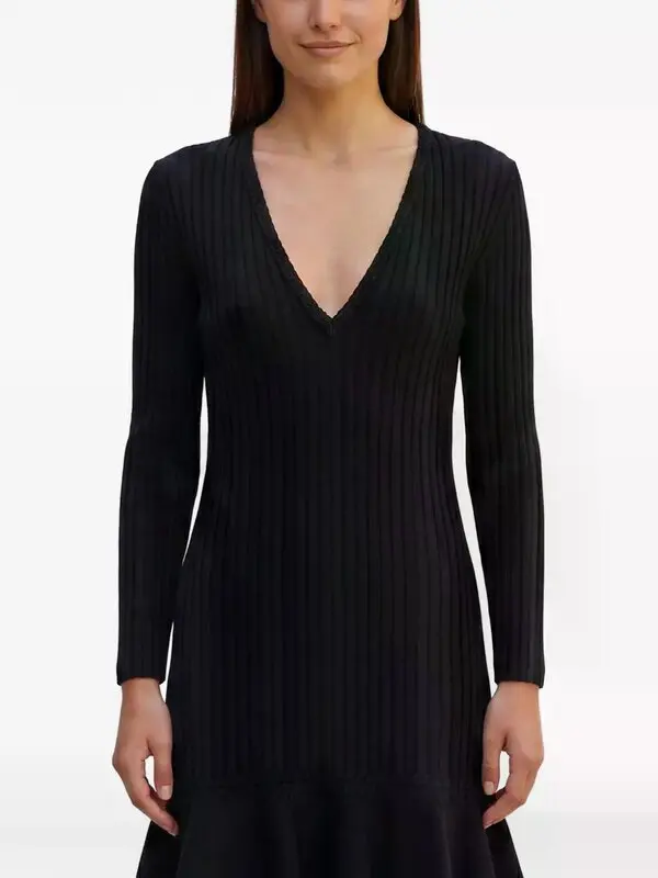 Saint Laurent Ribbed Knit Ruffled Midi Dress