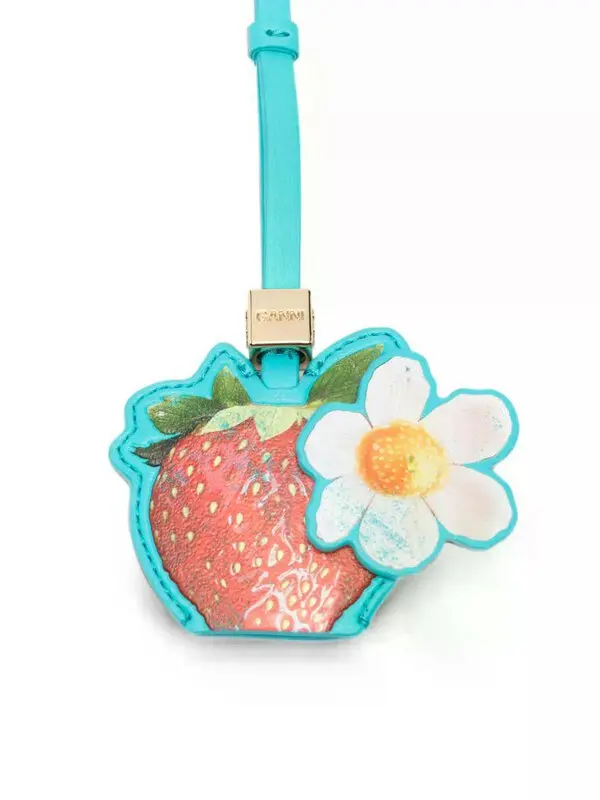 GANNI Strawberry-motif Flower-detail Keyring