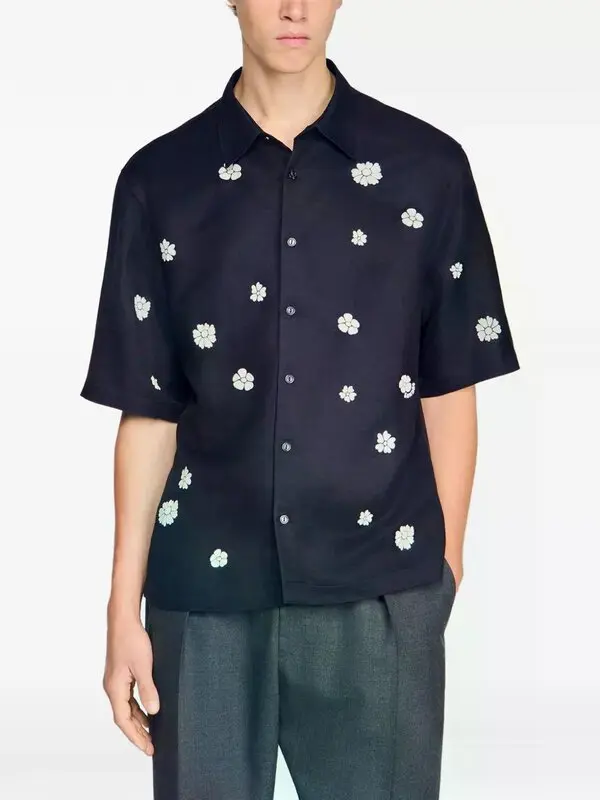 Sandro Floral-flocked Short-sleeve Shirt