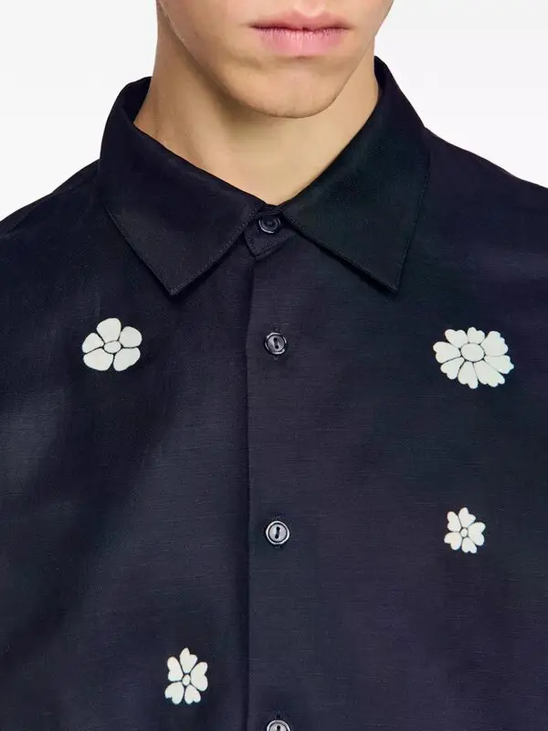 Sandro Floral-flocked Short-sleeve Shirt