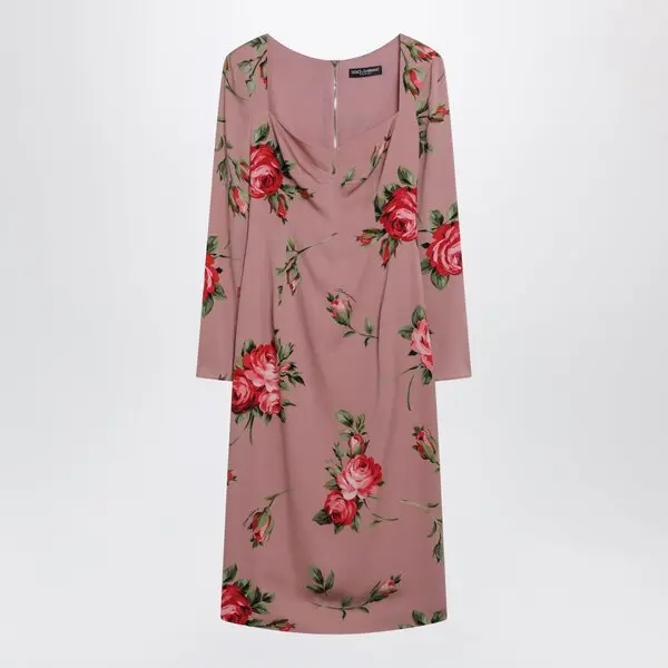 Dolce & Gabbana Floral Print Sweetheart Neckline Sheath Dress - Pink