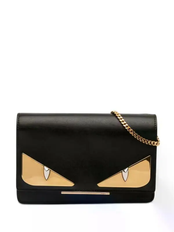 Fendi Eye Monster Leather Wallet On Chain Crossbody Bag - Black