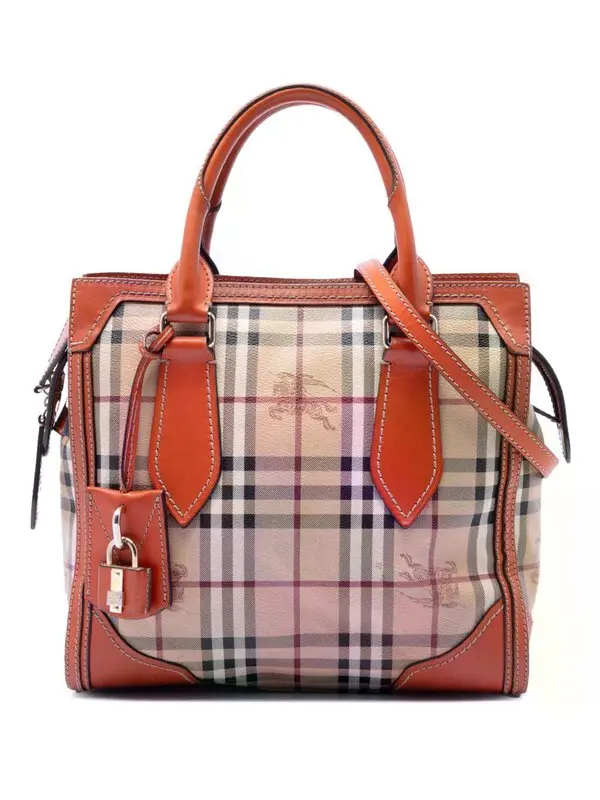 Burberry Haymarket Check Coated Canvas Tote Satchel - Neutrals