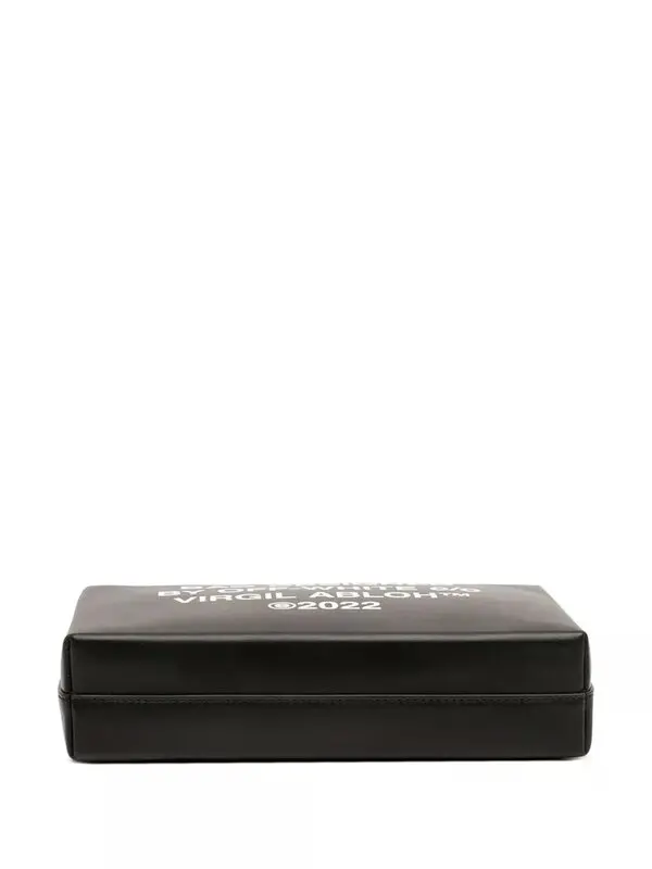 Off-White Leather Block Pouch Quote Clutch With Chain Shoulder Bag