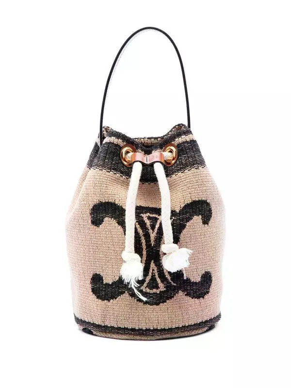 Celine Small Triomphe Raffia Drawstring Bucket Bag - Brown