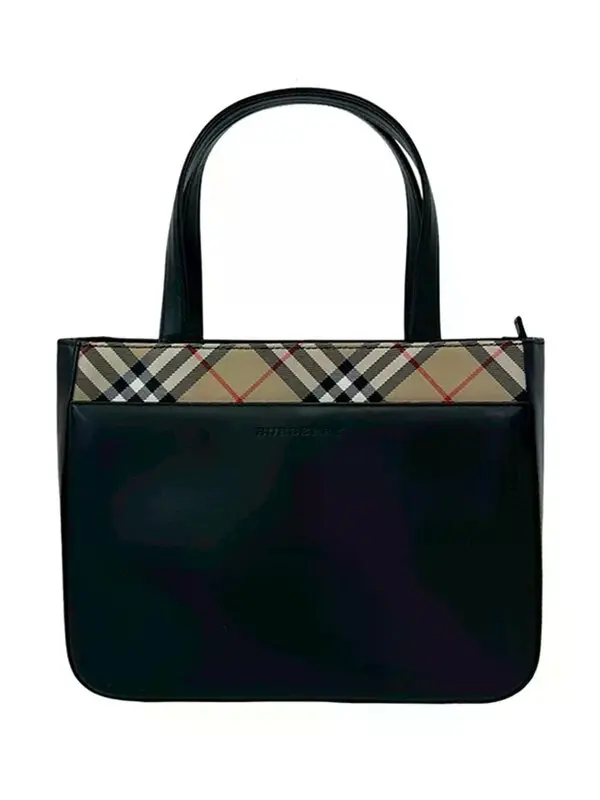 Burberry Nova Check Trimmed Leather Handbag