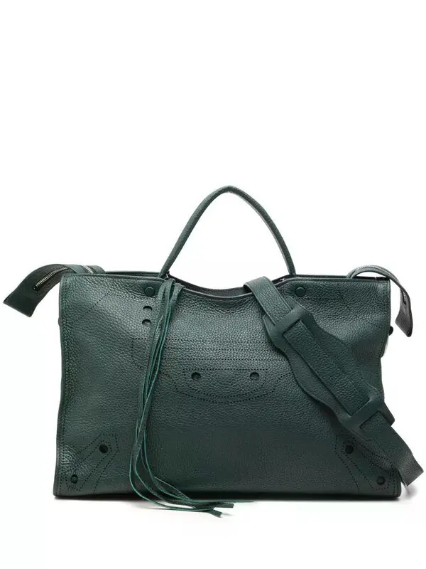 Balenciaga 2017 Calfskin Motocross Blackout City Satchel - Green