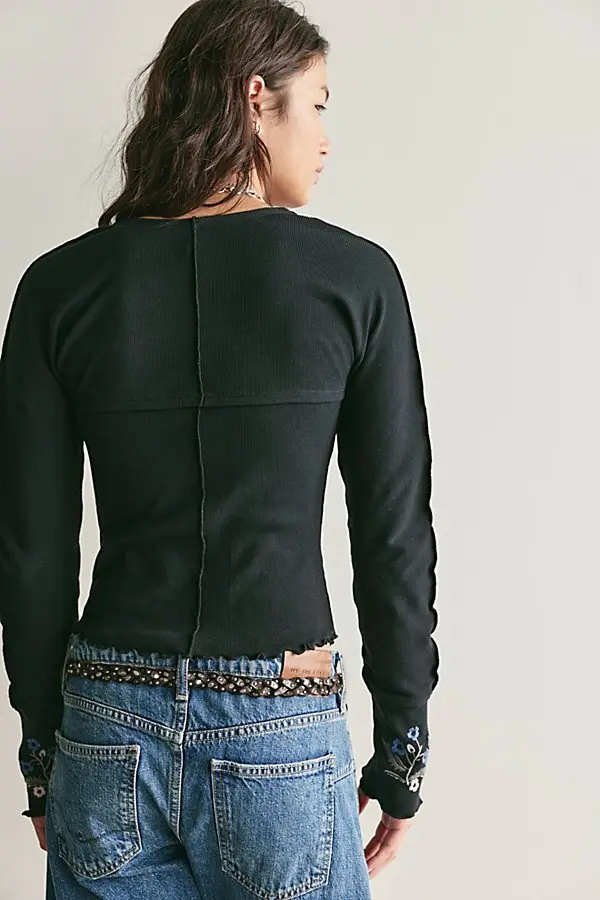 Free People Olivia Embroidered Long-sleeve Top - Black Combo
